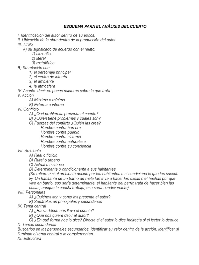 Esquema para El Análisis Del Cuento | PDF