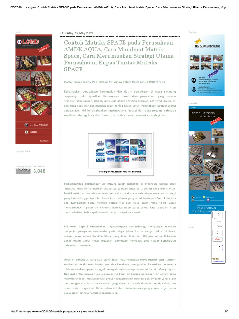 Contoh Matriks SPACE Pada Perusahaan AMDK AQUA, Cara Membuat Matrik ...