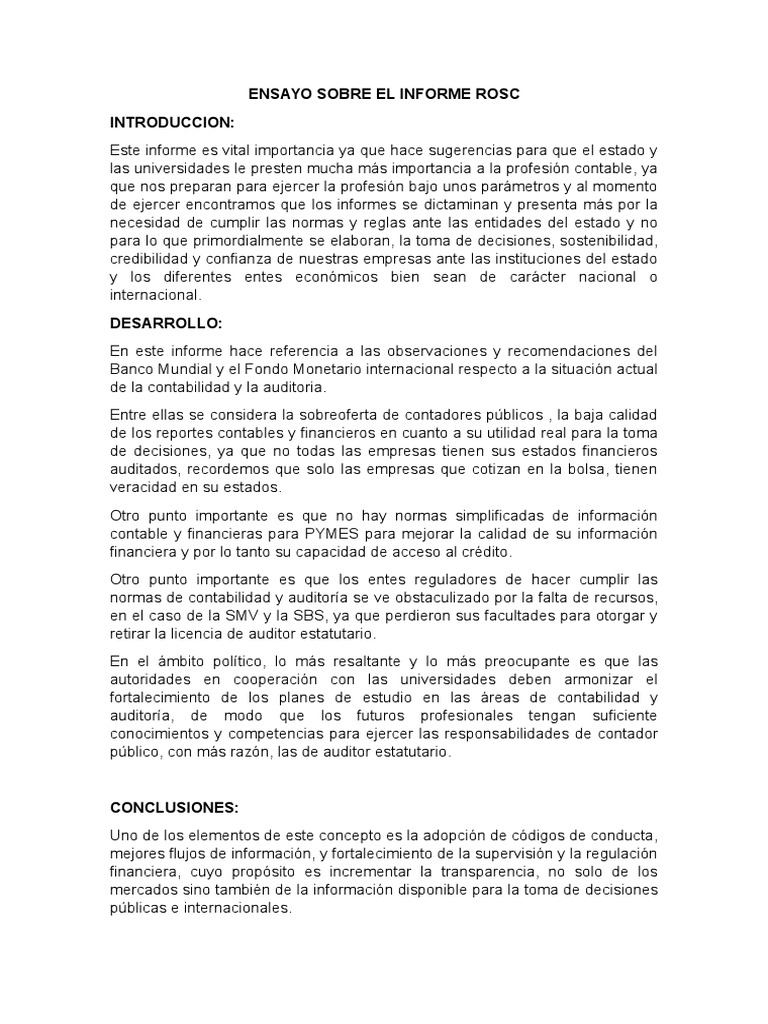 Ensayo Sobre El Informe Rosc | PDF | Auditoría | Contabilidad
