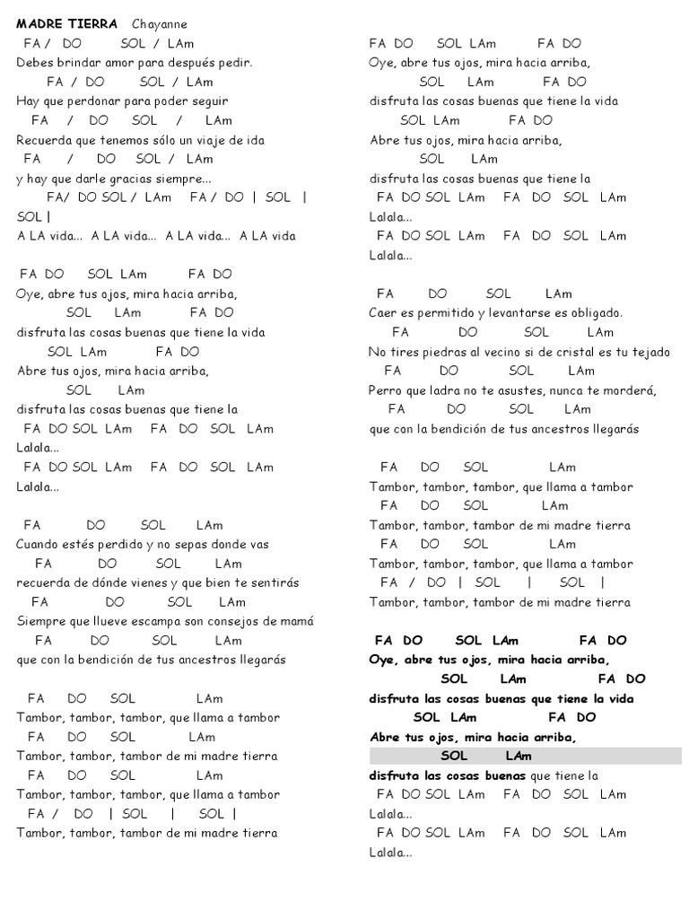 Letra y acordes de "Madre Tierra" | PDF