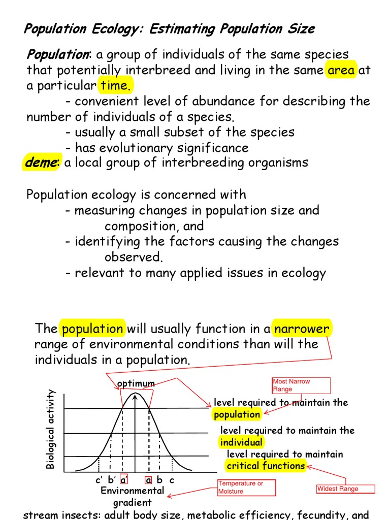 Population Ecology: Estimating Population Size Population | PDF ...