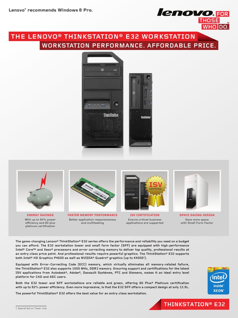 Lenovo ThinkStation E32 Datasheet PDF | PDF | Workstation | Personal Computers