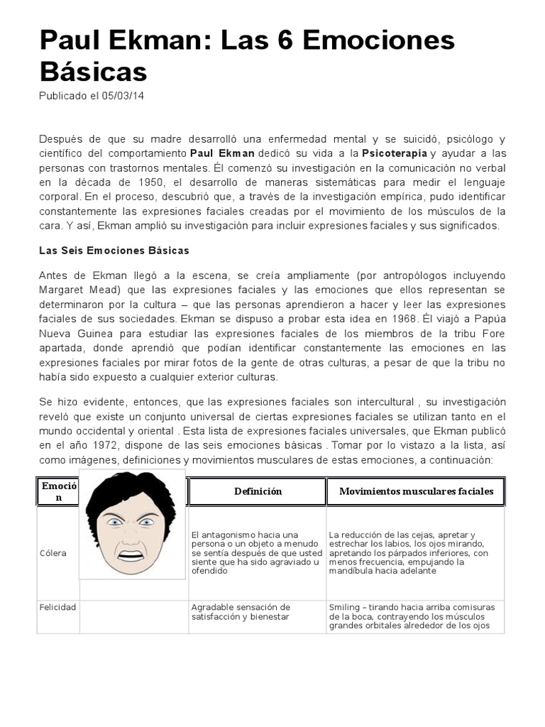 Paul Ekman, Las Seis Emociones Básicas | PDF | Expresión facial | Las ...