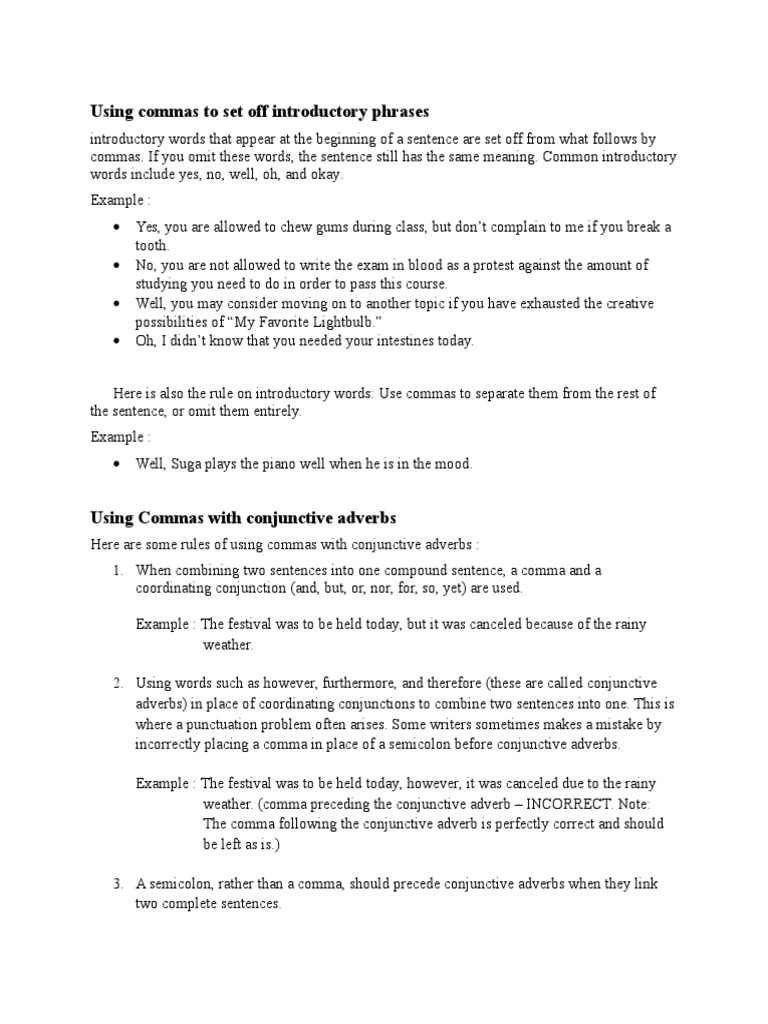 Using Commas To Set Off Introductory Phrases | PDF | Comma | Style ...