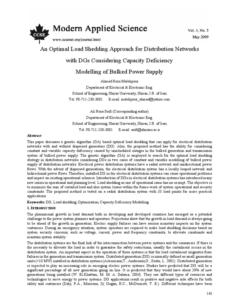 An Optimal Load Shedding Approach For Distribution Networks With Dgs Considering Capacity ...