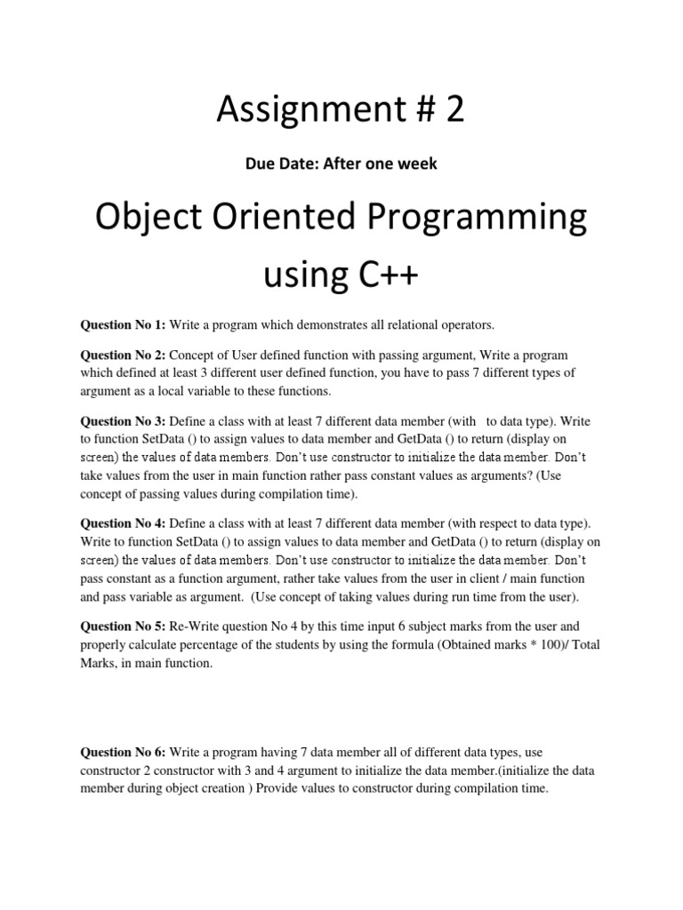 Assignment 2 Pdf Parameter Computer Programming Class Computer Programming