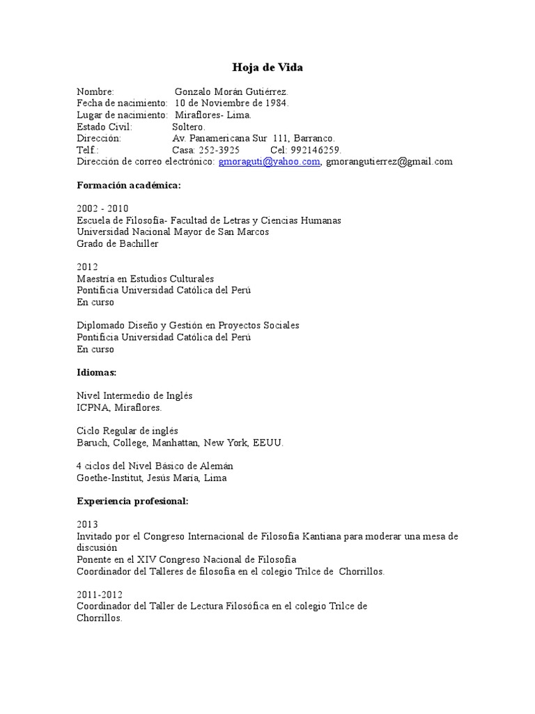 Curriculum Vitae | PDF | Universidad | Lima
