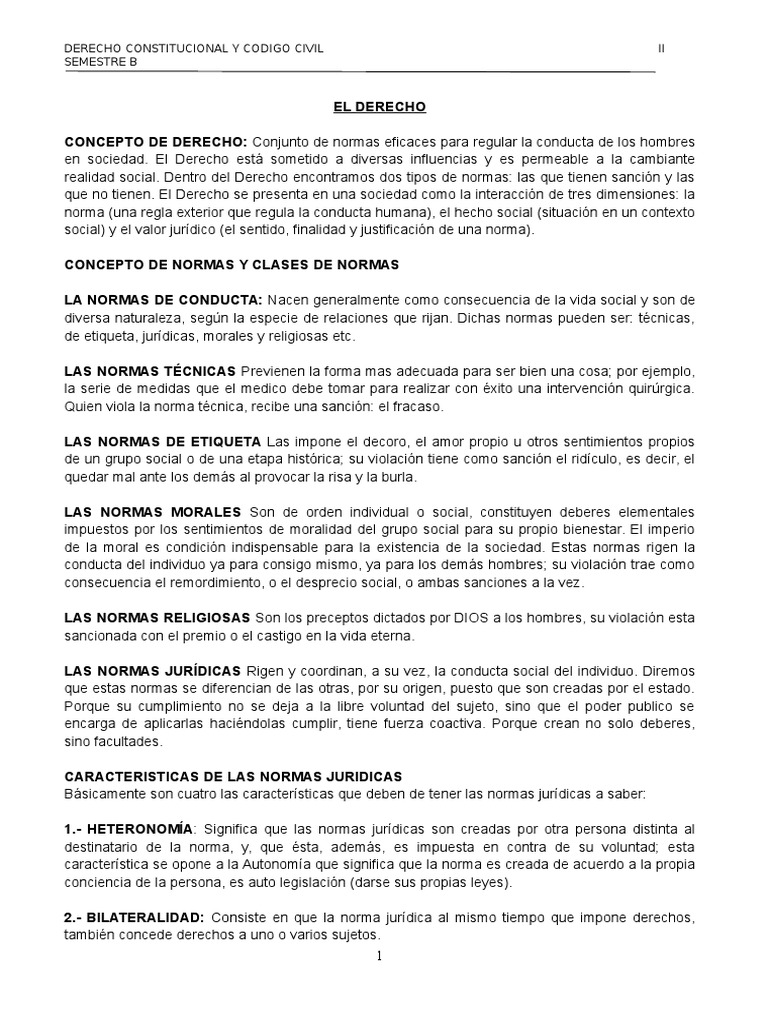 Concepto de Derecho Normas Caracteristicas y Tipos | PDF | Fuentes del ...