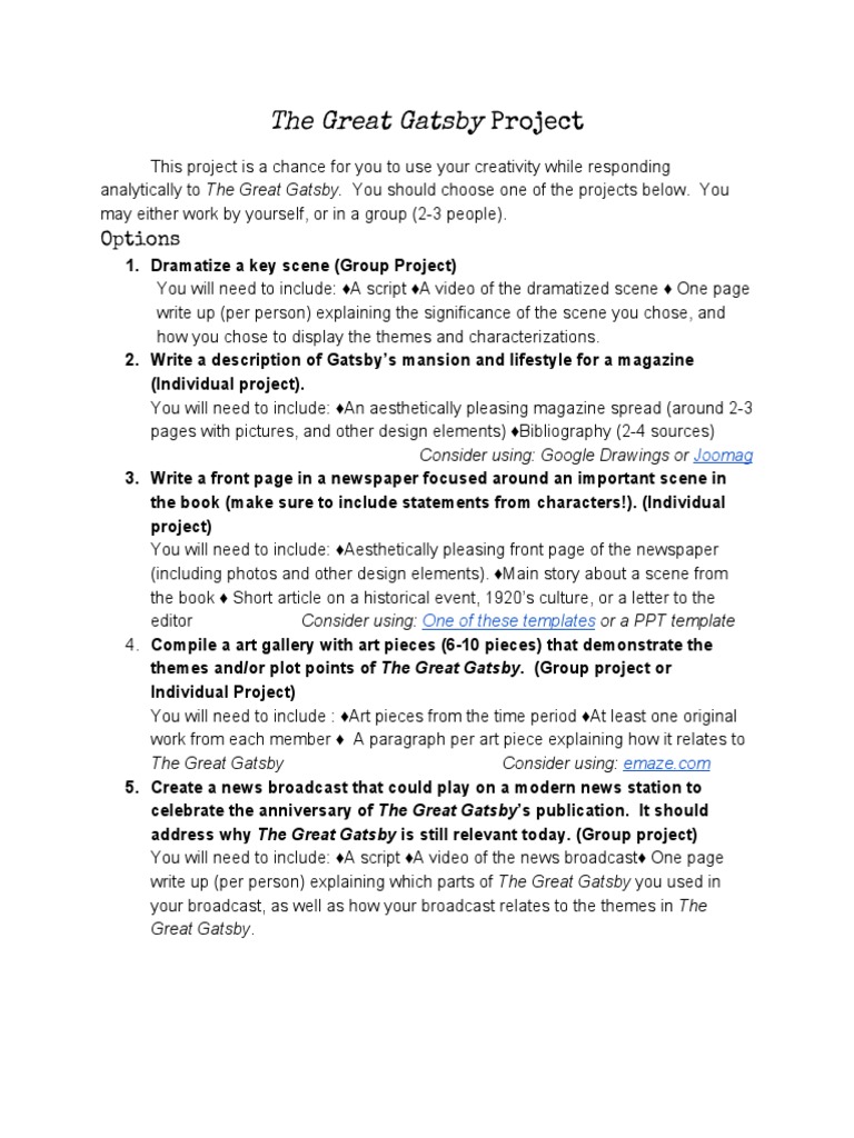 Thegreatgatsbyproject Instructionsandrubric | PDF | Poetry | Communication