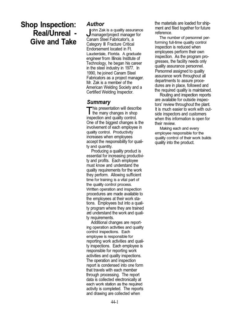 AISC Shop Inspection | PDF | Quality Assurance | Specification ...