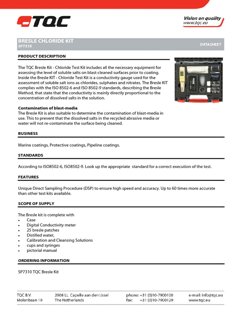 Bresle Chloride Test Kit SP7310 | PDF | Chemistry | Nature