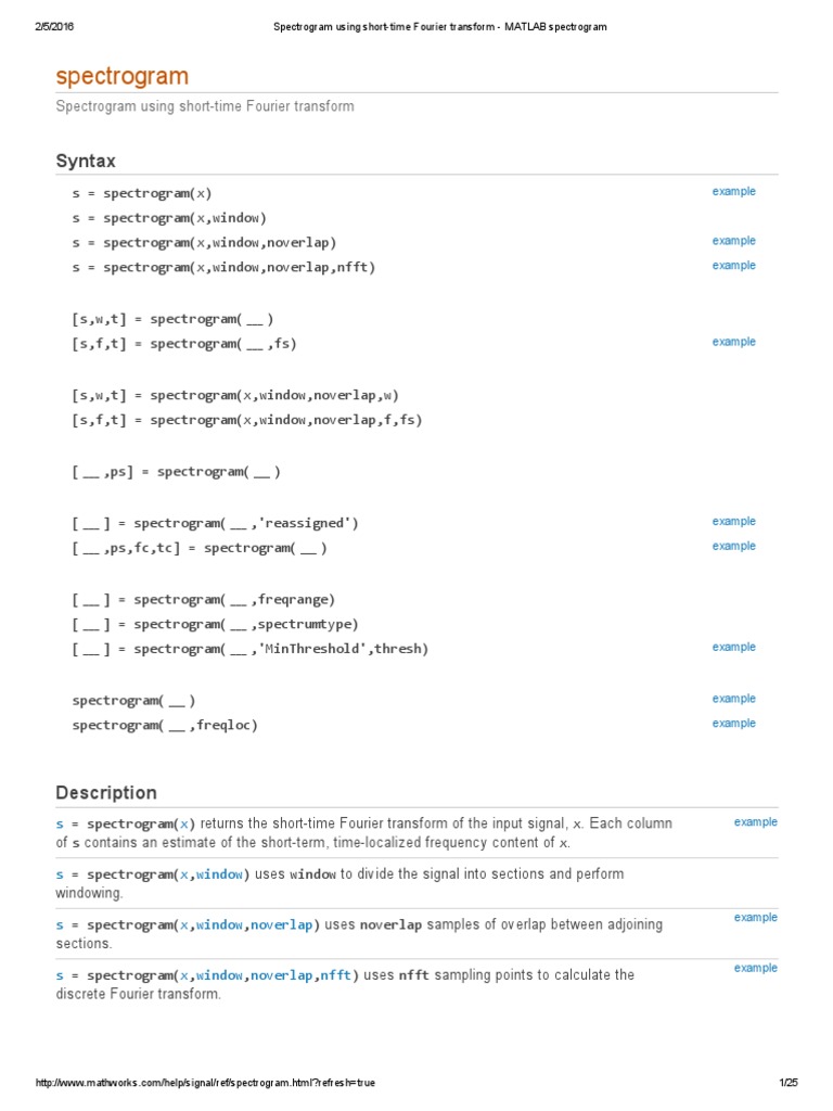 Spectrogram Using Short-Time Fourier Transform - MATLAB Spectrogram PDF ...