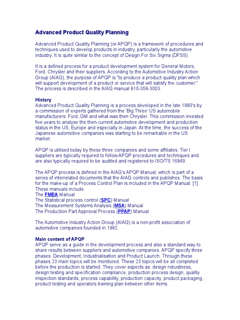 APQP Process Guide | PDF | Production And Manufacturing | Quality