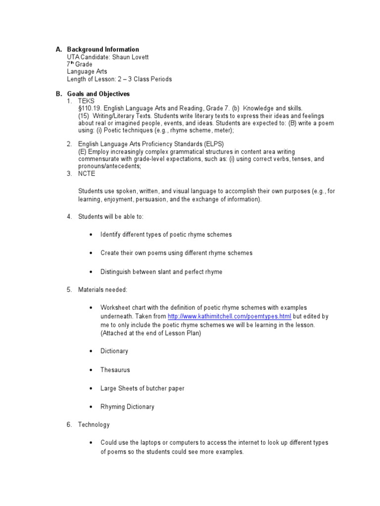 Poetry Lesson Plan | PDF | Rhyme | Poetry