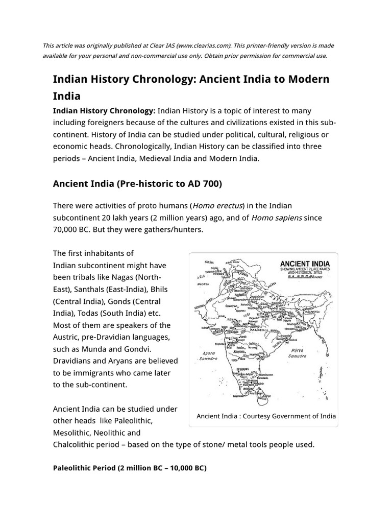 Indian History Chronology - Ancient India To Modern India - Clear IAS ...