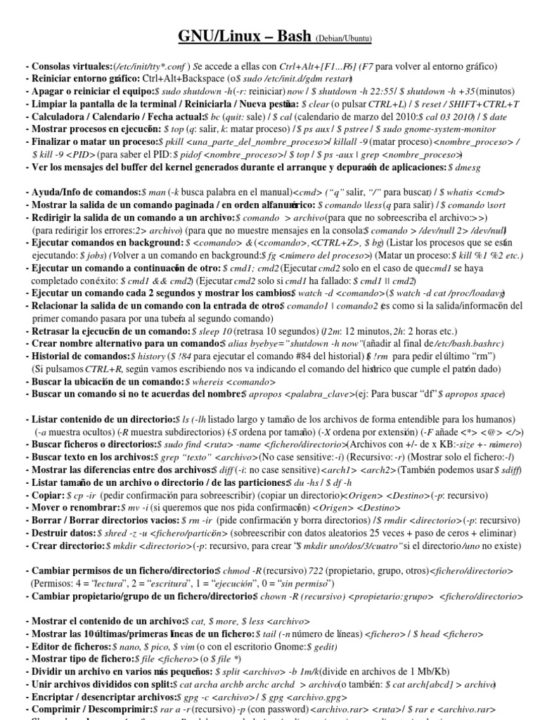Chuleta de Comandos en GNU-Linux | PDF | Archivo de computadora | Sistema de archivos