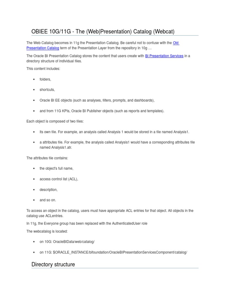 OBIEE Catalog Folder Structures | PDF | Directory (Computing) | Computer File