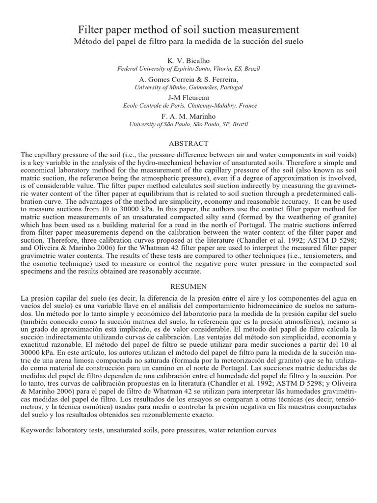Filter Paper Method of Soil Suction Measurement | PDF | Soil | Calibration