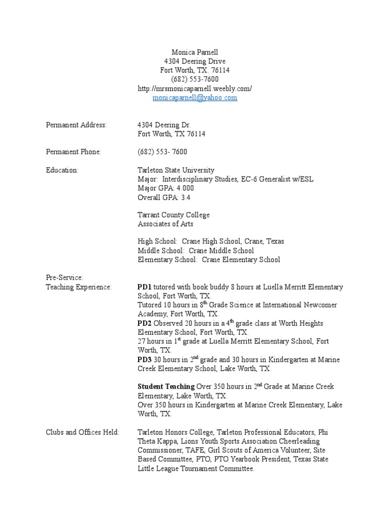 Monica Parnell: Educator Profile | PDF | Language Arts & Discipline ...