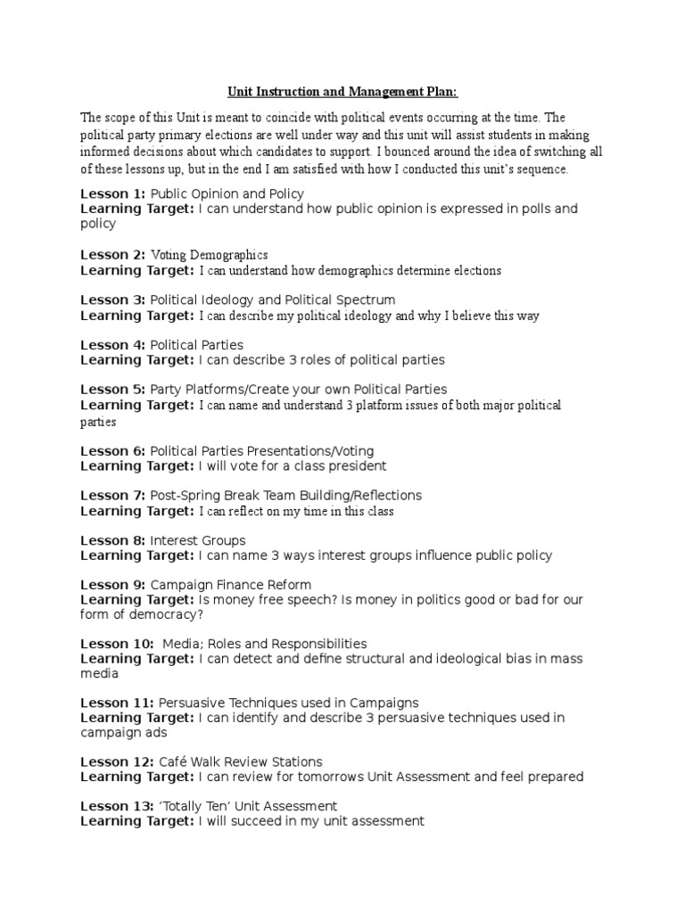 Political Unit Plan for Student Elections | PDF | Political Parties ...