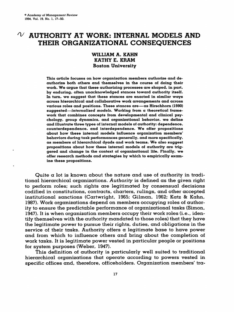 Authority at Work Internal Models and Their Organizational Consequences ...