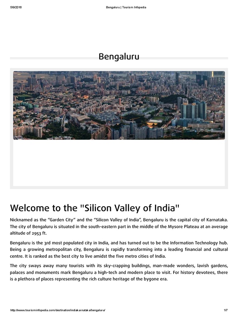 Bengaluru - Tourism Infopedia | PDF | Bangalore | Library And Museum