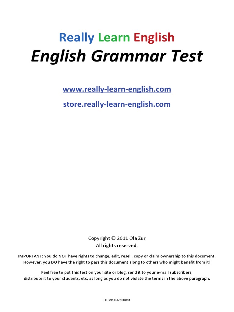 free-english-grammar-test-for-download.pdf | English Grammar | Part Of ...