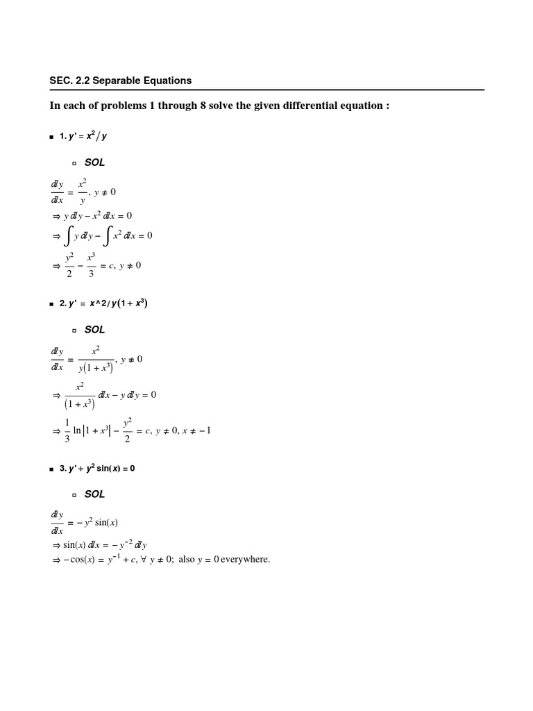 Solving Separable Differential Equations | PDF | Differential Equations ...