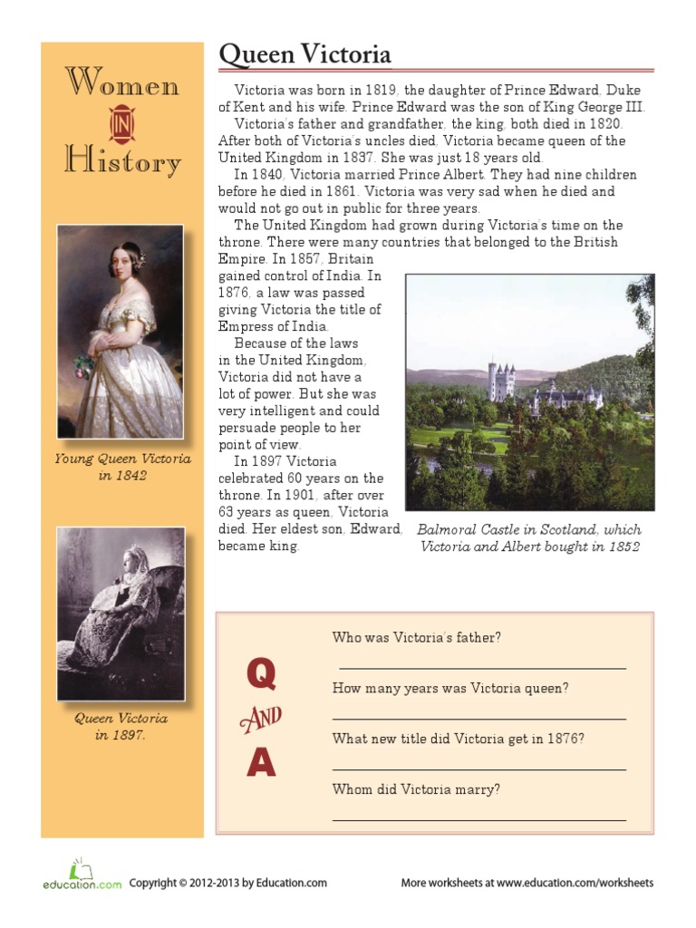Queen Victoria Worksheet | PDF | Queen Victoria | Royalties