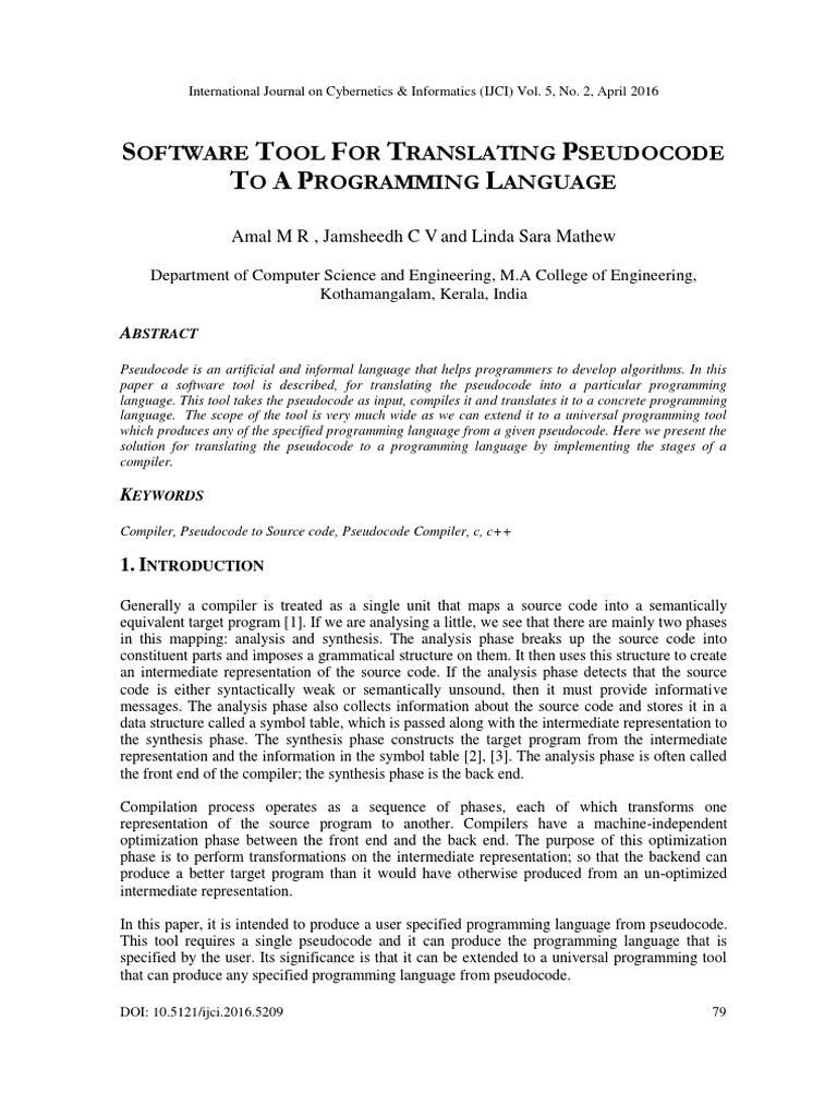 Software Tool For Translating Pseudocode To A Programming Language Pdf Parsing Compiler