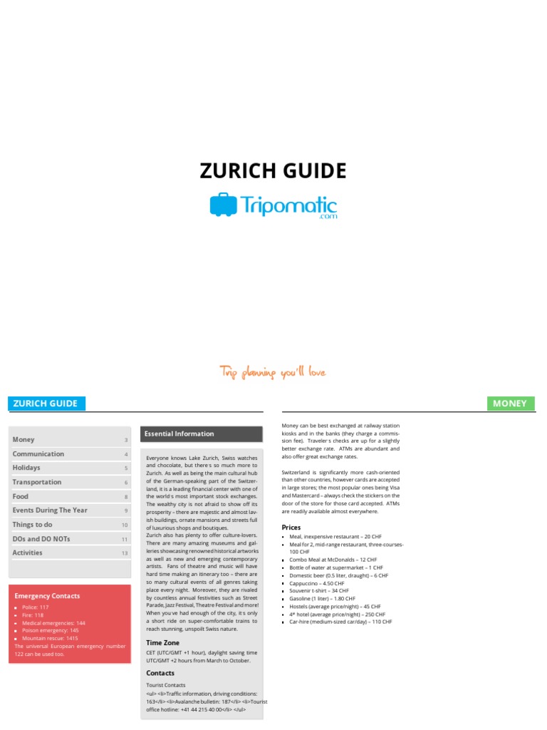 Zurich Guide | Download Free PDF | Zürich | Ticket (Admission)