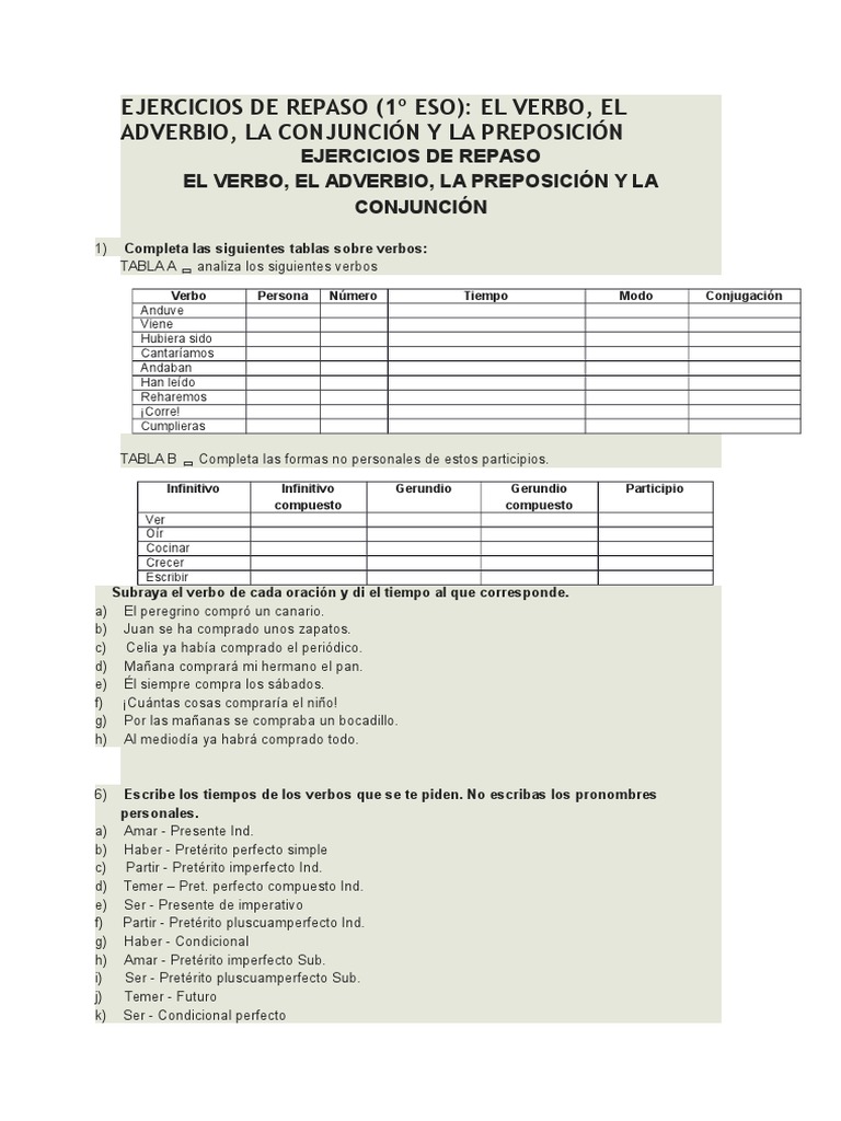 Ejercicios de Repaso Verbos | PDF | Verbo | Morfología Lingüística
