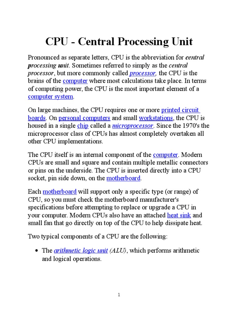 Processing Unit. Sometimes Referred To Simply As The Central | PDF ...