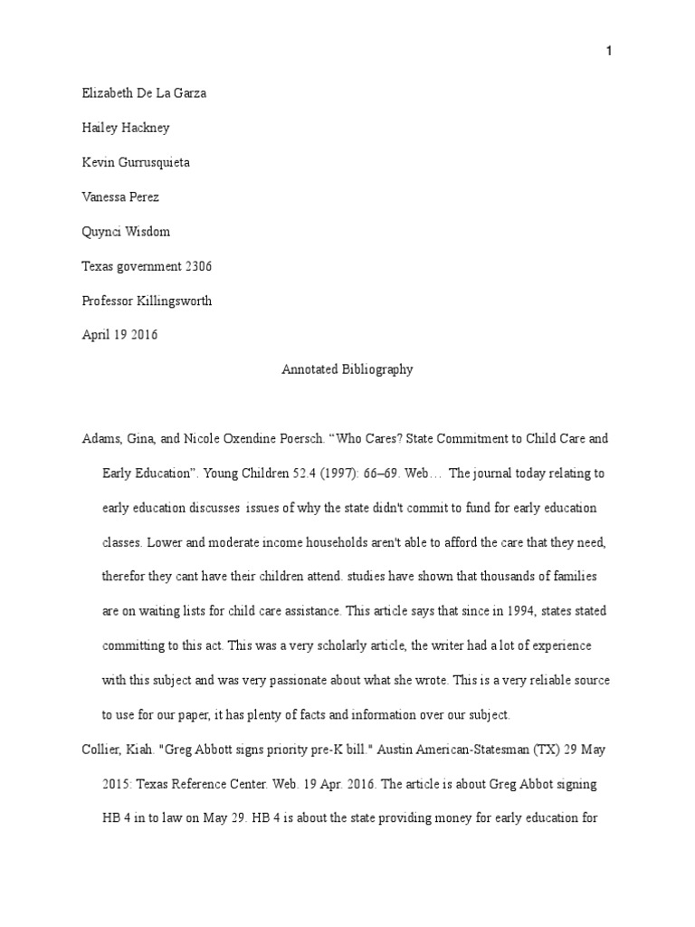 Annotated Bibliography | PDF | Greg Abbott | Preschool