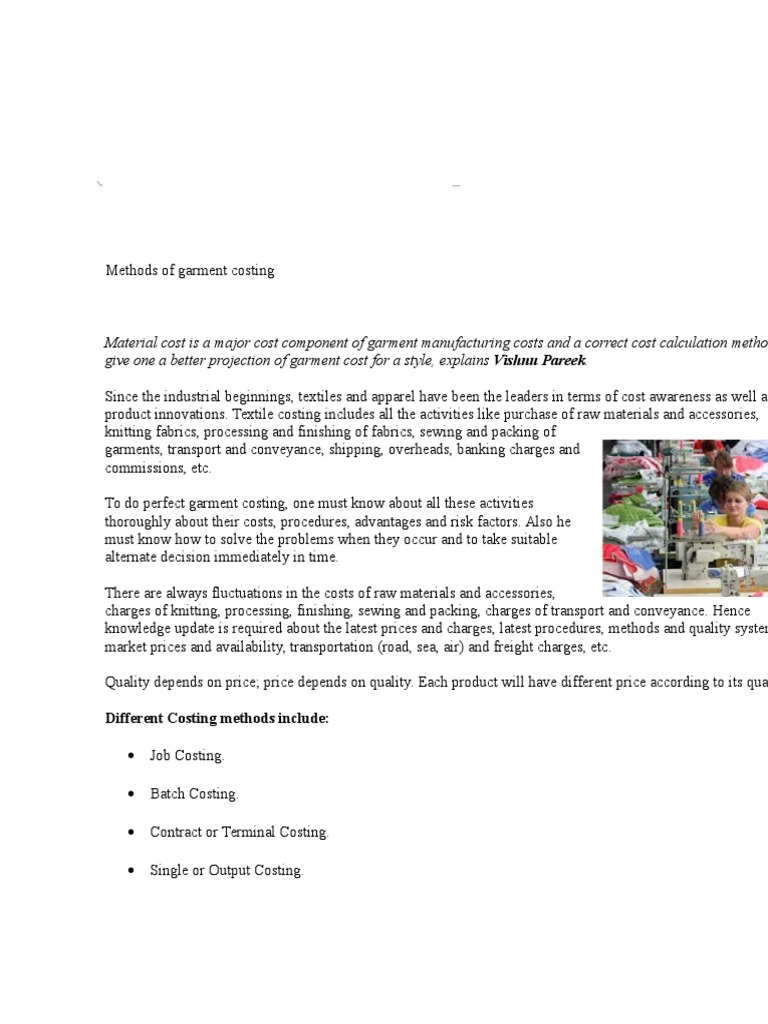 Methods of Garment Costing | PDF | Knitting | Textiles