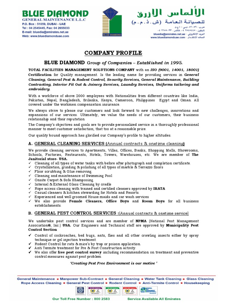 Blue Diamond Company Profile | PDF | Pest Control | Clothing
