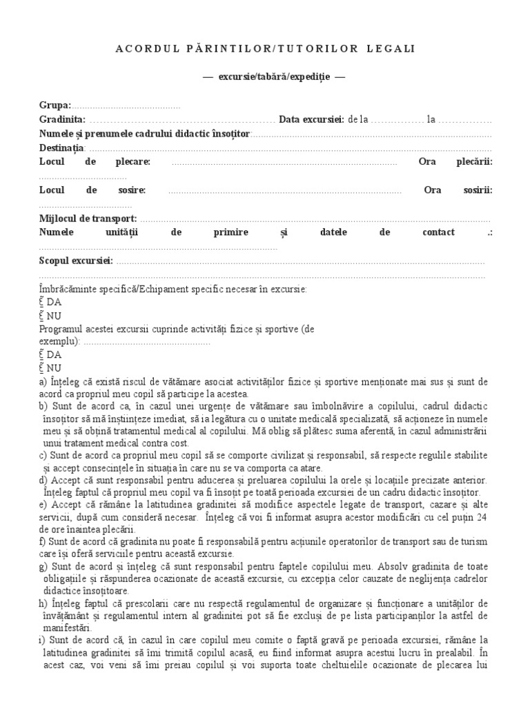 Acord Parinti Excursie | PDF