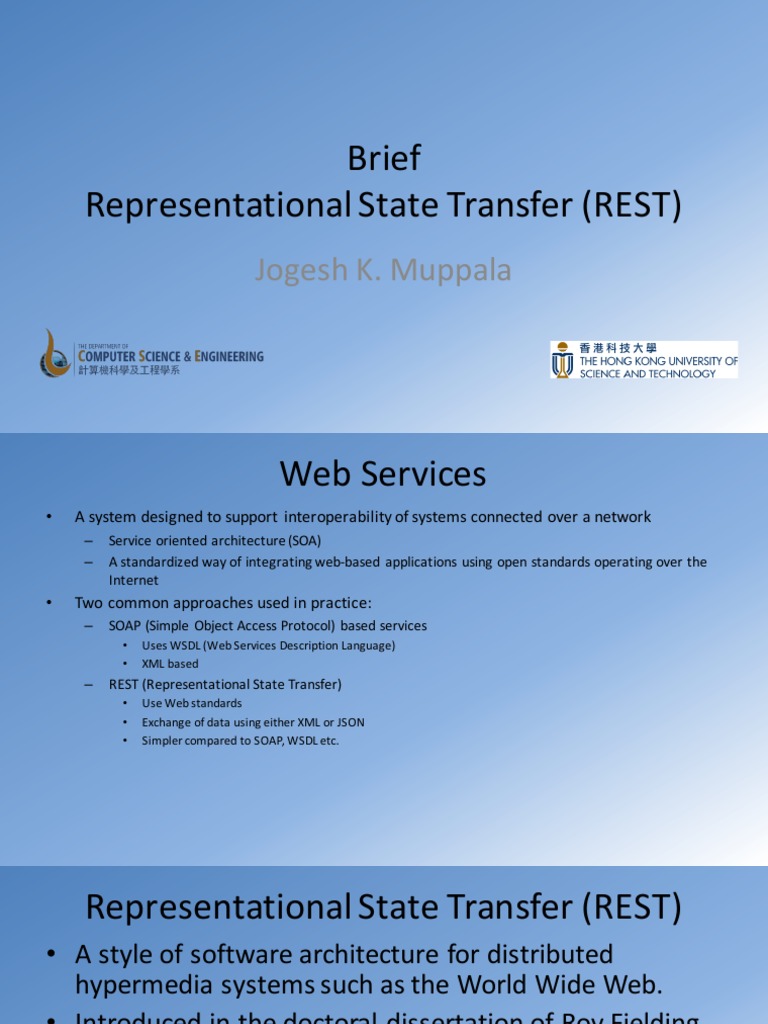 Brief Representational State Transfer (REST) : Jogesh K. Muppala | PDF | Representational State ...