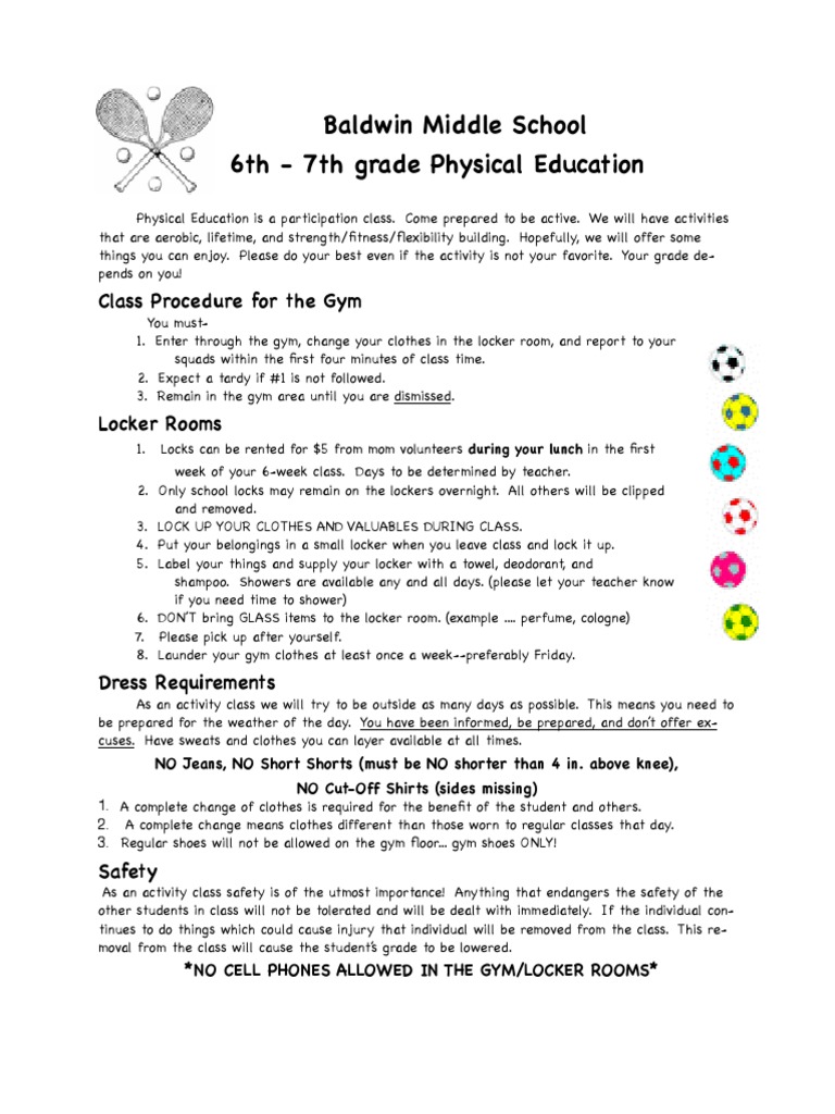 PE Guidelines for Baldwin MS Students | PDF | Physical Education | Clothing