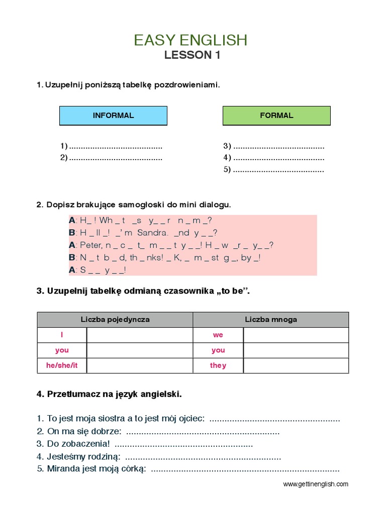 Lesson 1 Beginner English | PDF