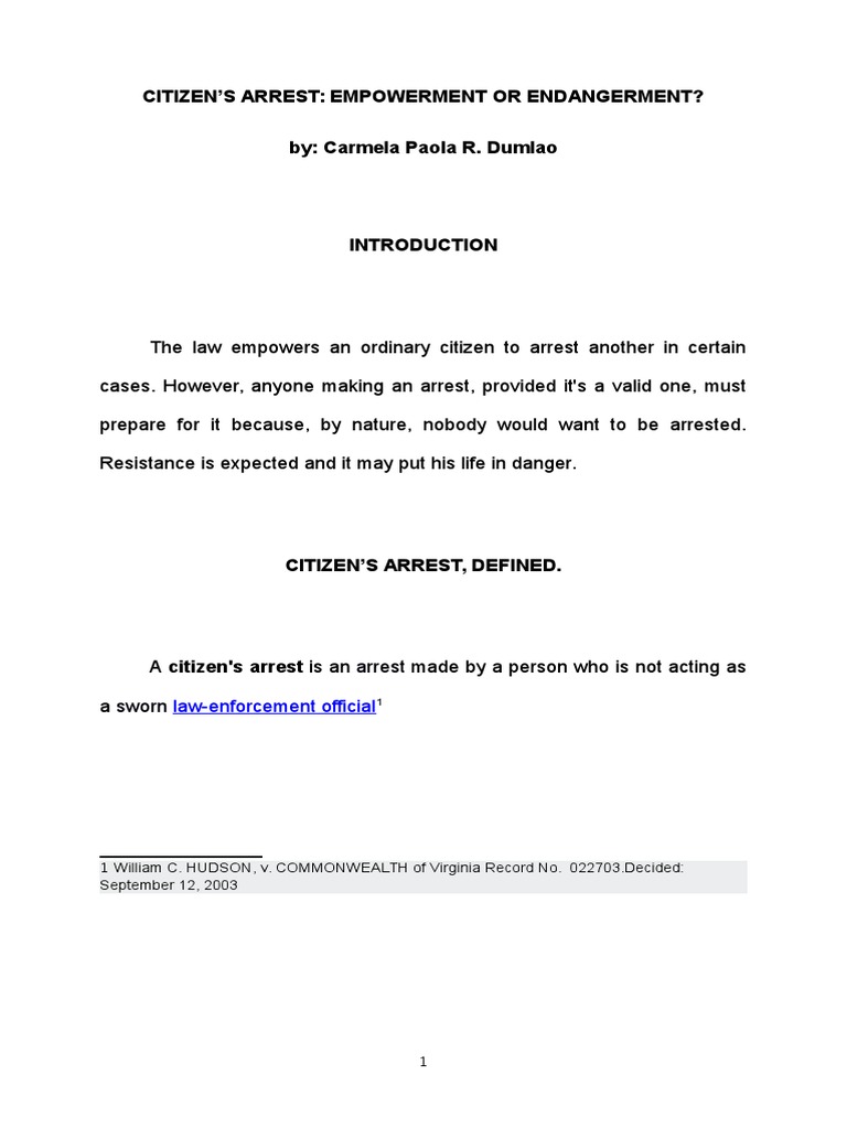 Citizen's Arrest LEgal Research | PDF | Arrest | Search And Seizure