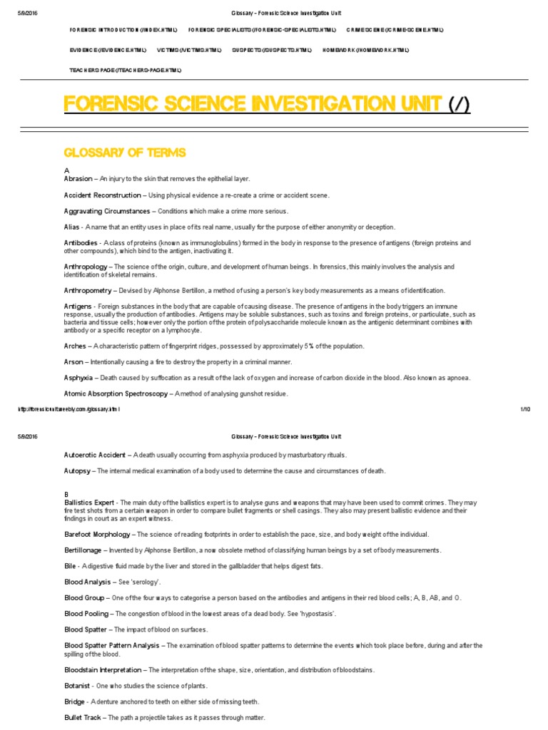 Glossary - Forensic Science Investigation Unit | PDF | Forensic Science ...