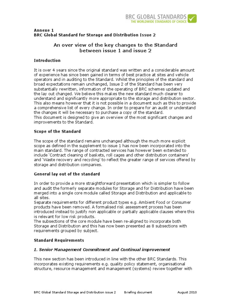 BRC Storage and Distribution Standard Update | PDF | Audit | Risk