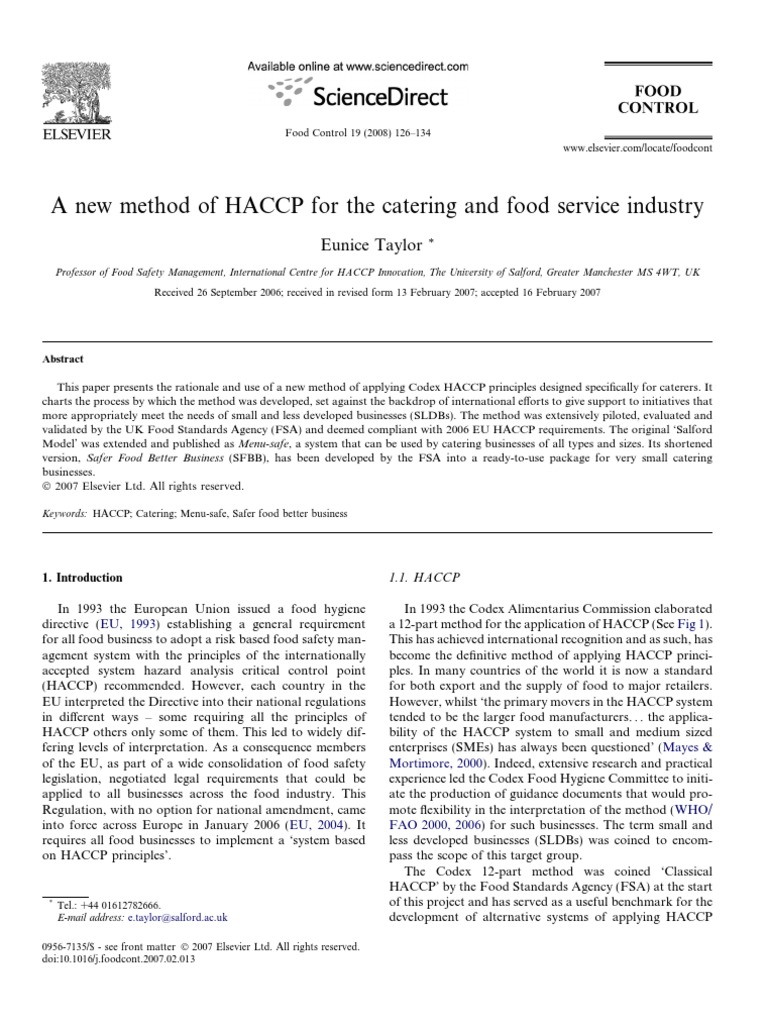 A New Method of HACCP For The Catering and Food Service Industry PDF ...