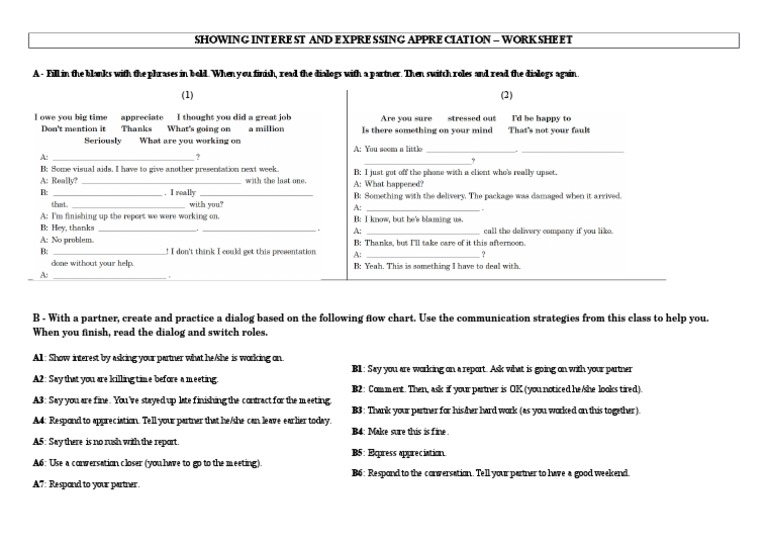 Showing Interest and Appreciation Worksheet | PDF