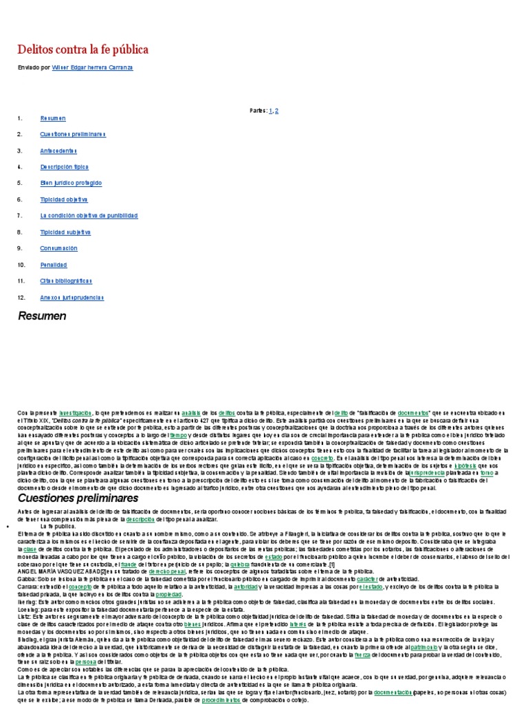 Delitos Contra La Fe Pública | PDF | Delito | Intención (Derecho Penal)