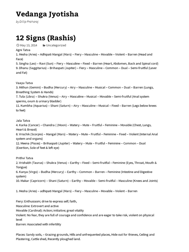 12 Signs (Rashis) - Vedanga Jyotisha | PDF | Planets In Astrology ...