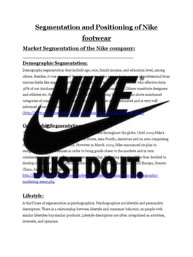 Segmentation and Positioning of Nike Footwear 2 | PDF | Market ...