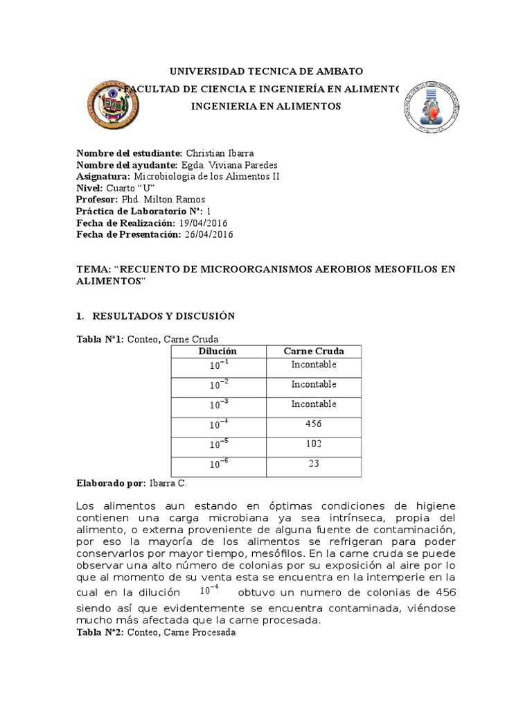 Recuento de Mesófilos Aerobios en Alimentos | PDF | Carne | Alimentos