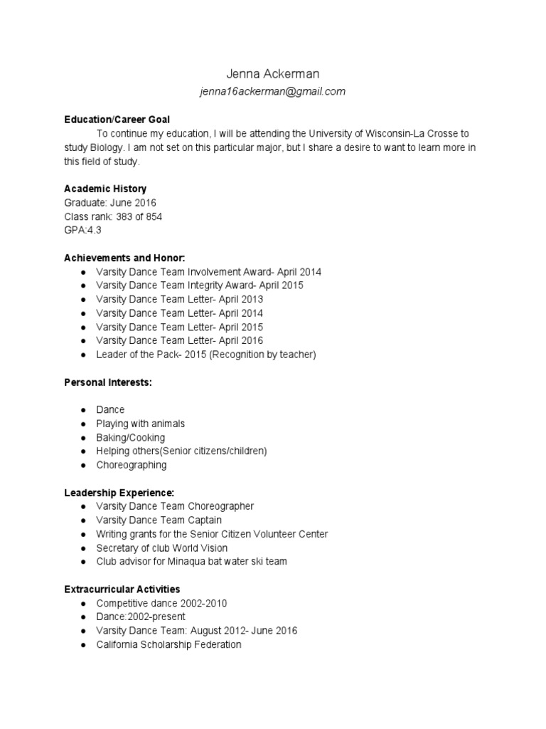 Jenna Ackerman Resume | PDF | Career & Growth | Self-Improvement
